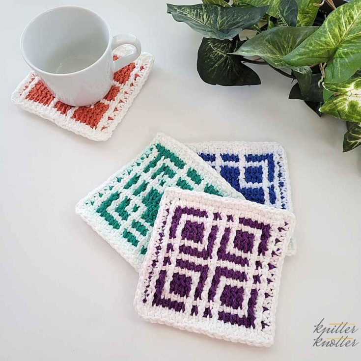 Ekta Tunisian Mosaic Coasters – Free Crochet Pattern - KnitterKnotter